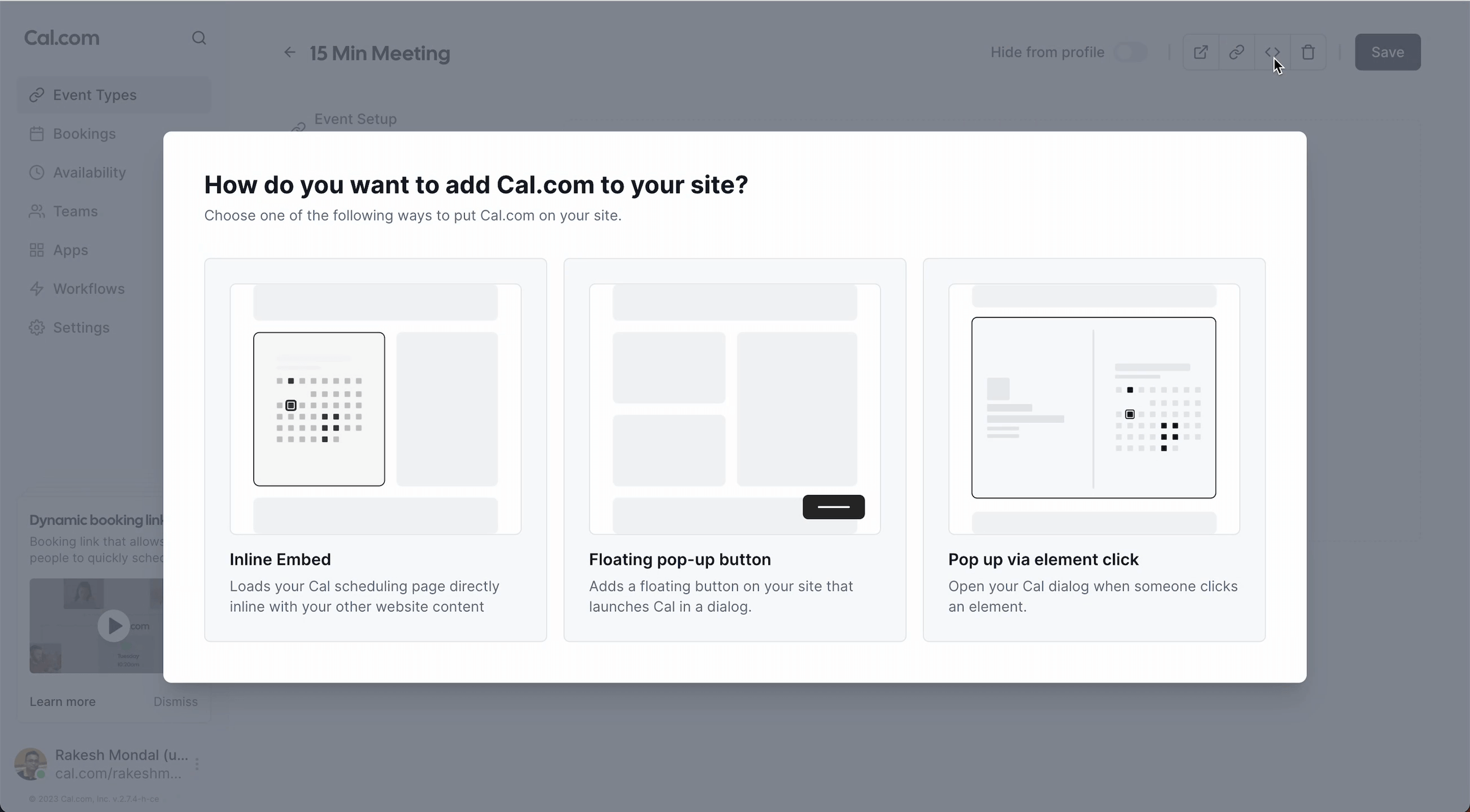 Cal.com | UI, UX Design | SaaS | Application Design | saas ui